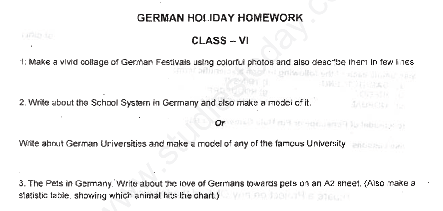 CBSE Class 6 German Assignment Set A